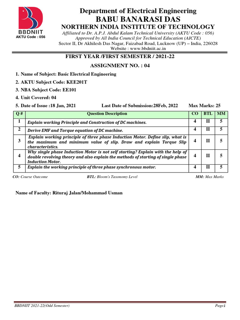 Basic Electrical Engineering Assignment | PDF | Science & Mathematics