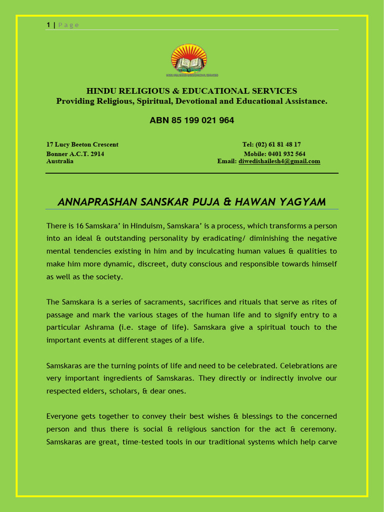 Annaprashan Sanskar Puja 0 Hawan Yagyam | PDF | Cooking, Food & Wine