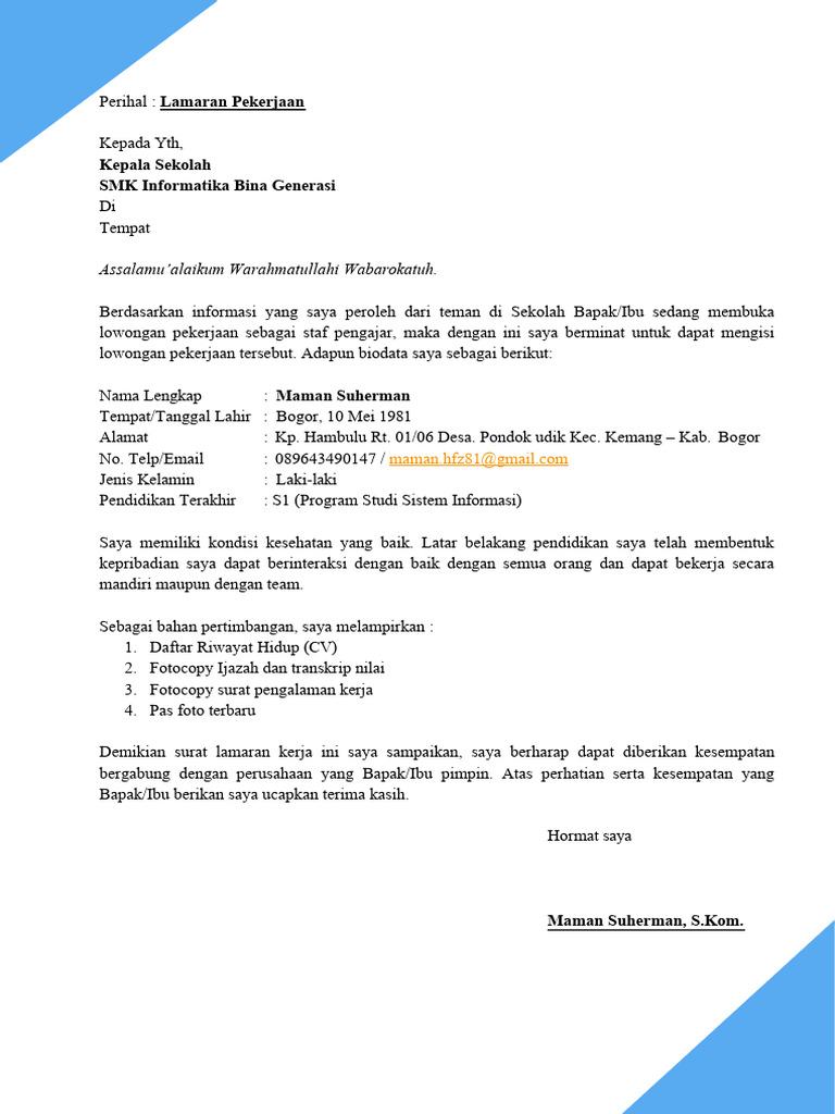 Surat Lamaran & CV Maman Suherman | PDF