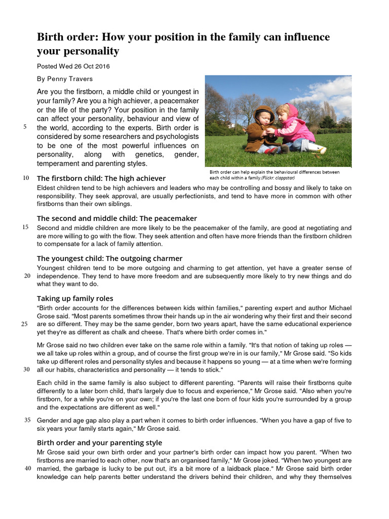 Handout 1 - Birth Position and Its Effect On Personality | PDF ...