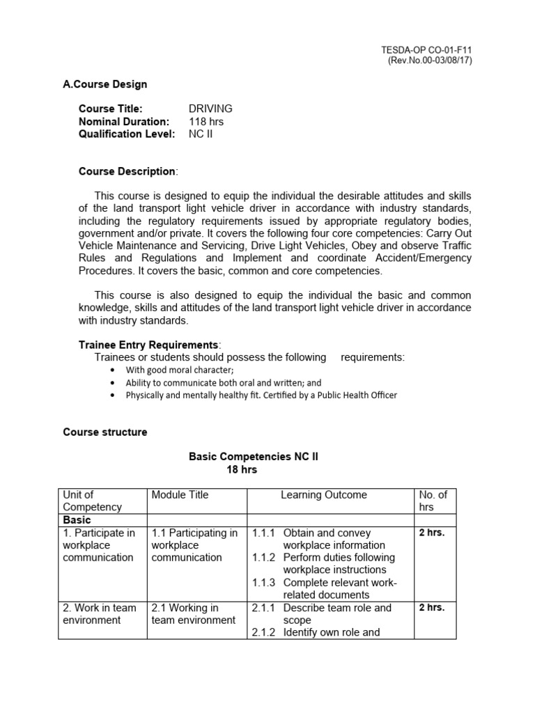 DRIVING-NC-II-CBC Edited | PDF | Occupational Safety And Health ...