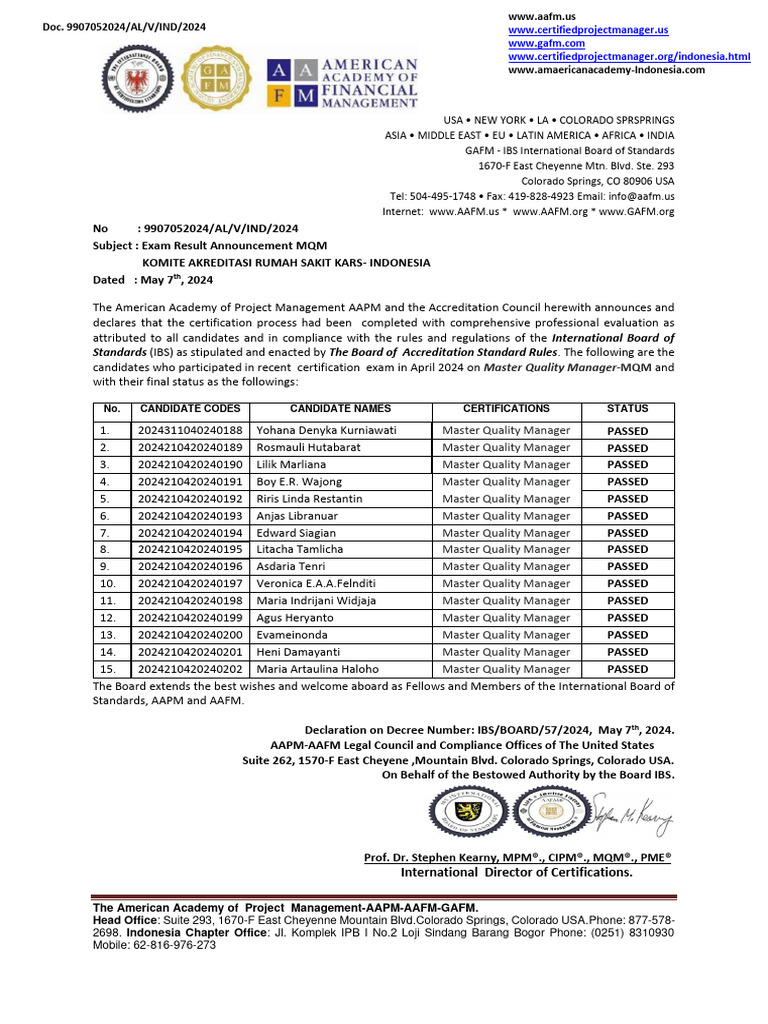 Announcemet - MQM Exams KARS May 2024-IND - Docx-1 | PDF