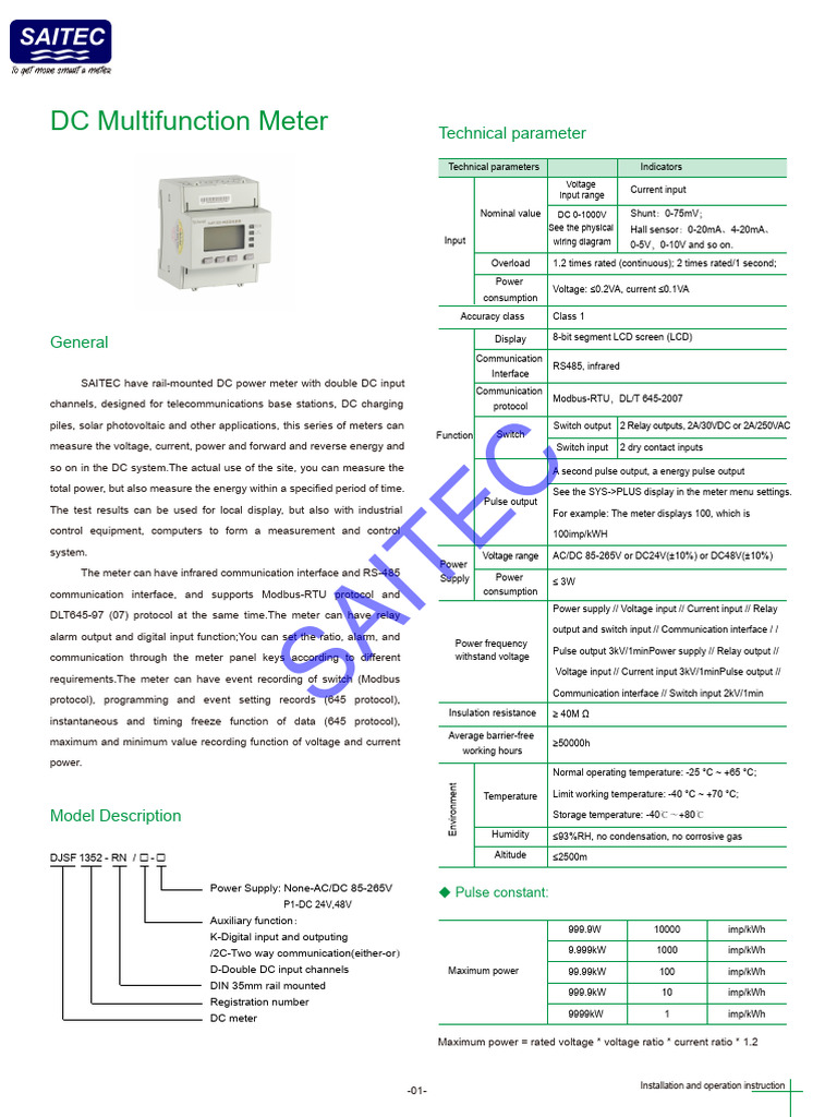SAITEC DC KWH Meter | Download Free PDF | Power Supply | Direct Current