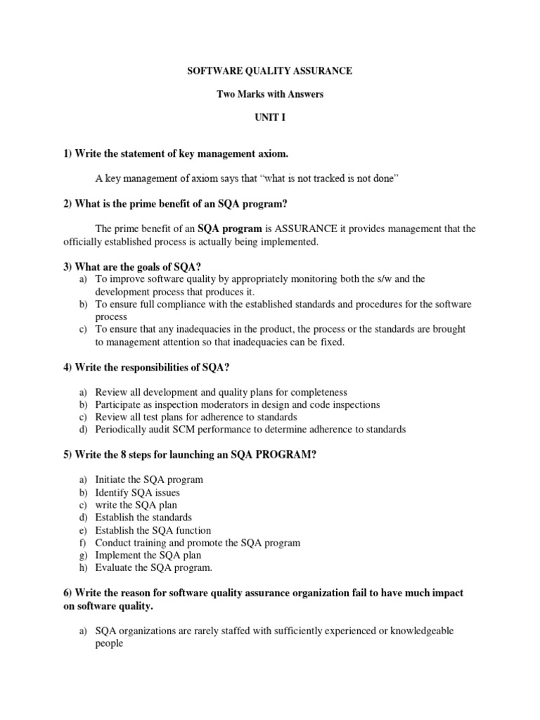 Sqa 2 Marks | PDF | Iso 9000 | Quality Management