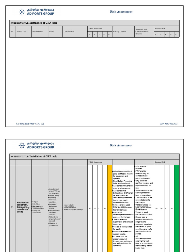 RA - Installation of GRP Tanks | PDF | Scaffolding | Personal ...
