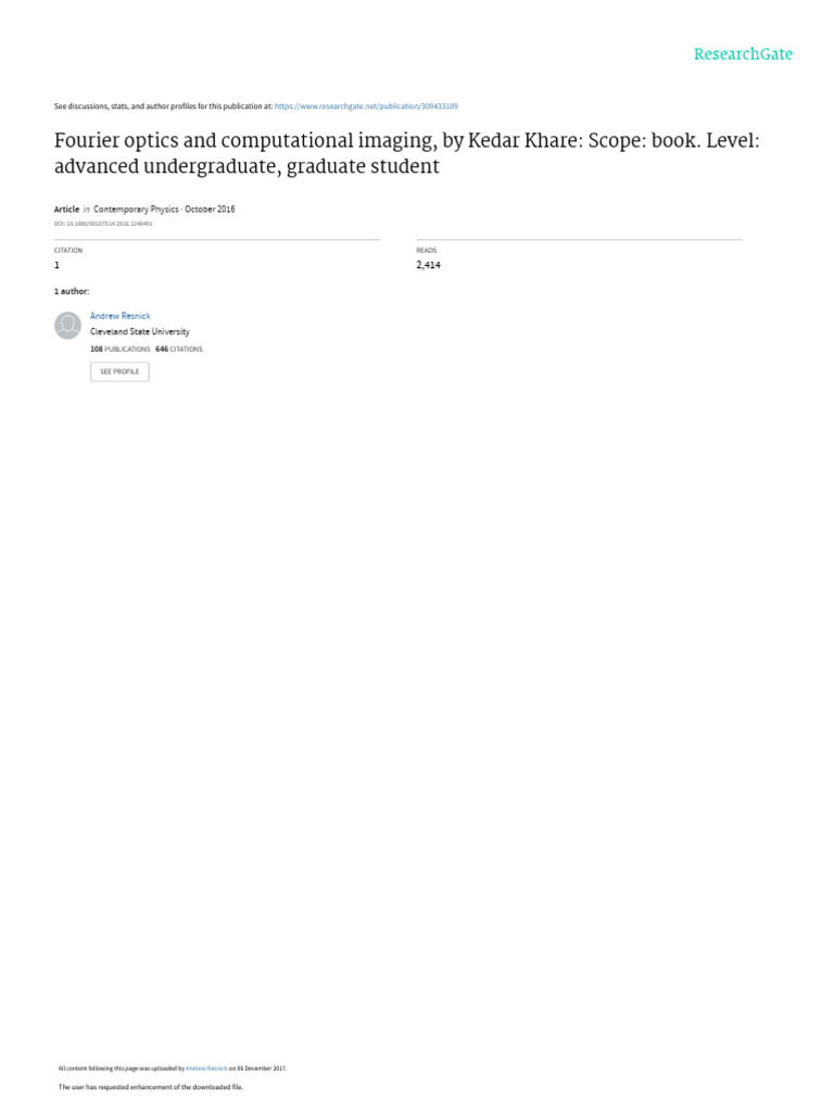 Fourier Opticsand Computational Imaging | PDF | Optics | Fourier Transform Fourier Opticsand Computational Imaging | PDF | Optics | Fourier Transform