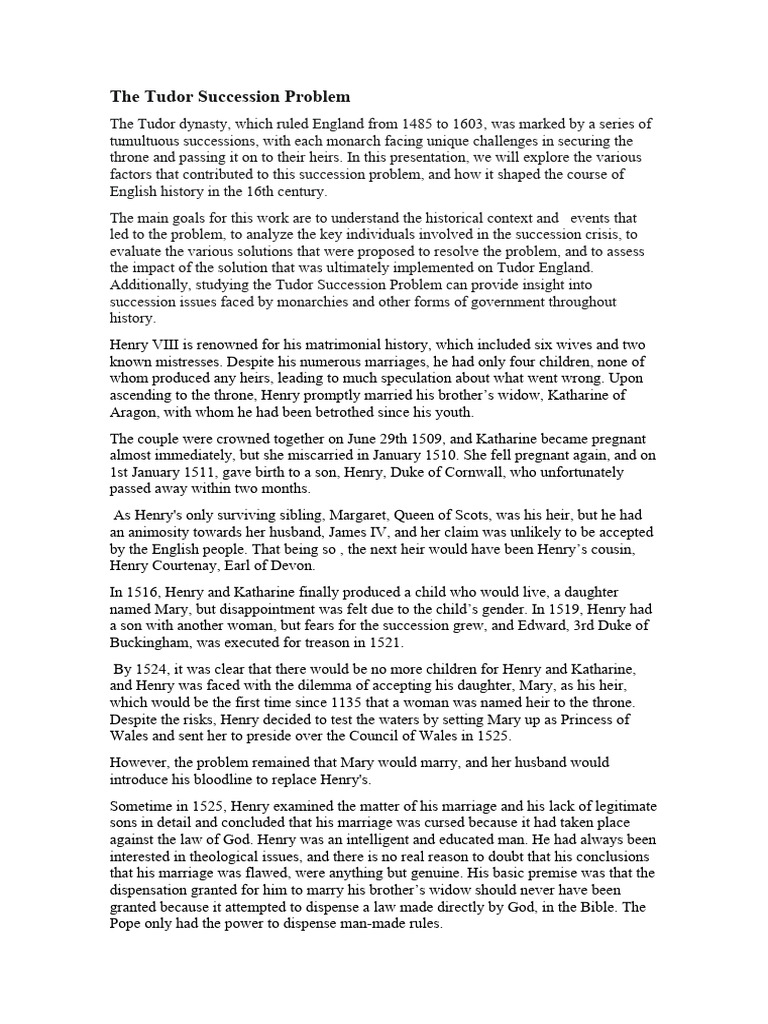 Tudor Succession Challenges Explored | PDF | Mary, Queen Of Scots ...