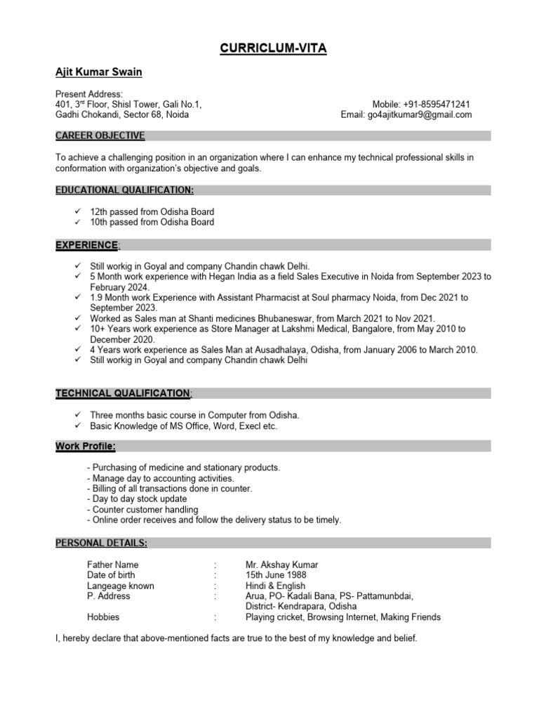 Ajit Kumar CV New 2024 | PDF Ajit Kumar CV New 2024 | PDF