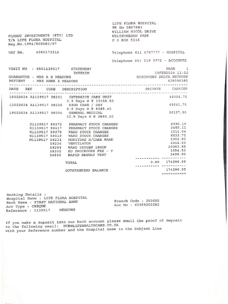 INCOMPLETE HOSPITAL ACCOUNT - NO ICD 10 CODEs and TREATMENT DATES | PDF