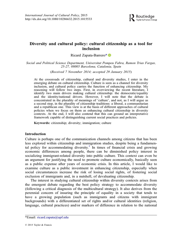 Cultural Citizenship for Diversity Inclusion | PDF | Citizenship ...