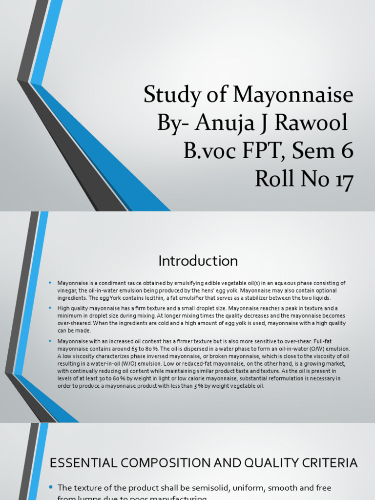 Study of Mayonnaise | PDF | Mayonnaise | Emulsion