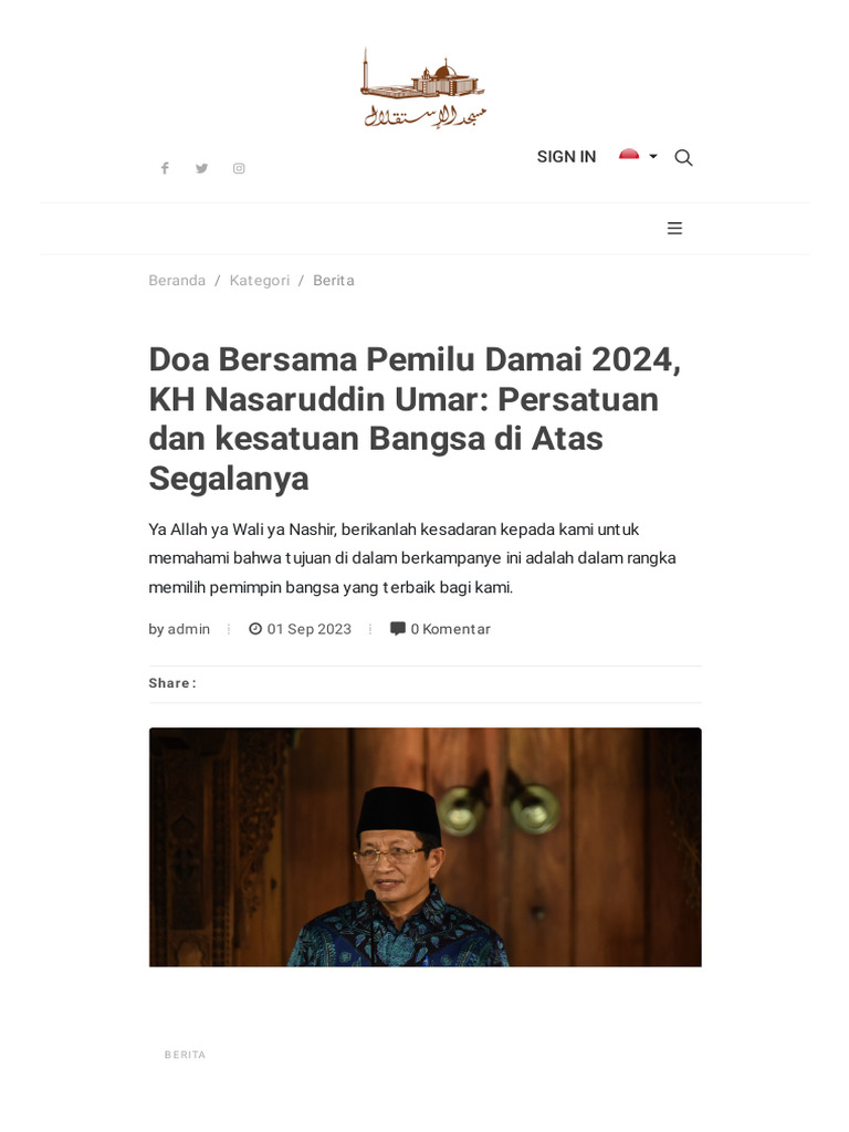 Doa Bersama Pemilu Damai 2024, KH Nasaruddin Umar - Persatuan Dan Kesatuan Bangsa Di Atas ...