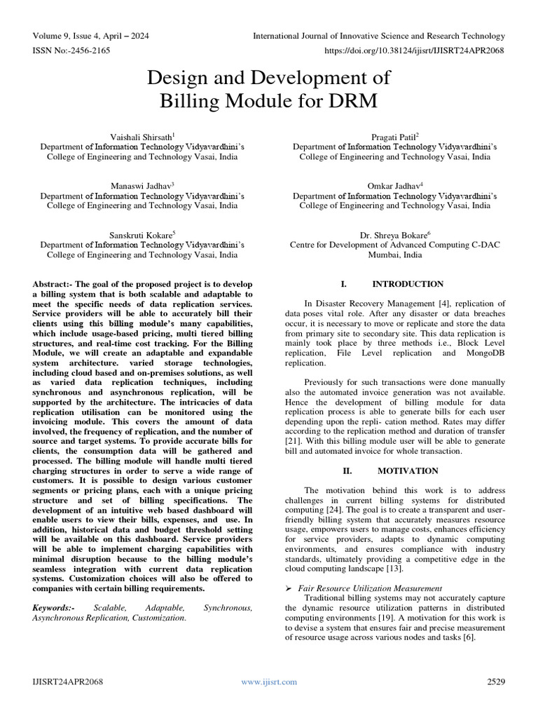 Design and Development of Billing Module For DRM | PDF | Replication (Computing) | Databases