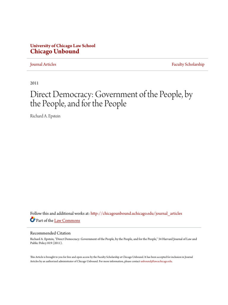 Direct Democracy - Government of The People by The People and Fo | PDF ...
