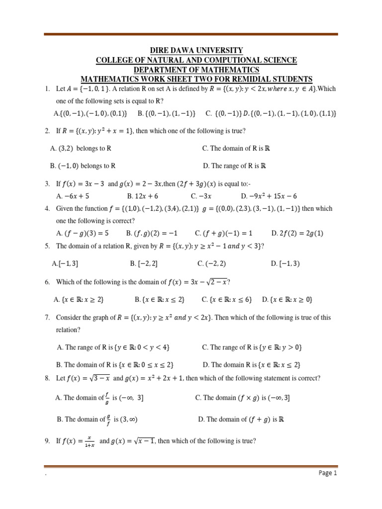 Work Sheet 2 For Remidial | PDF | Logarithm | Complex Analysis
