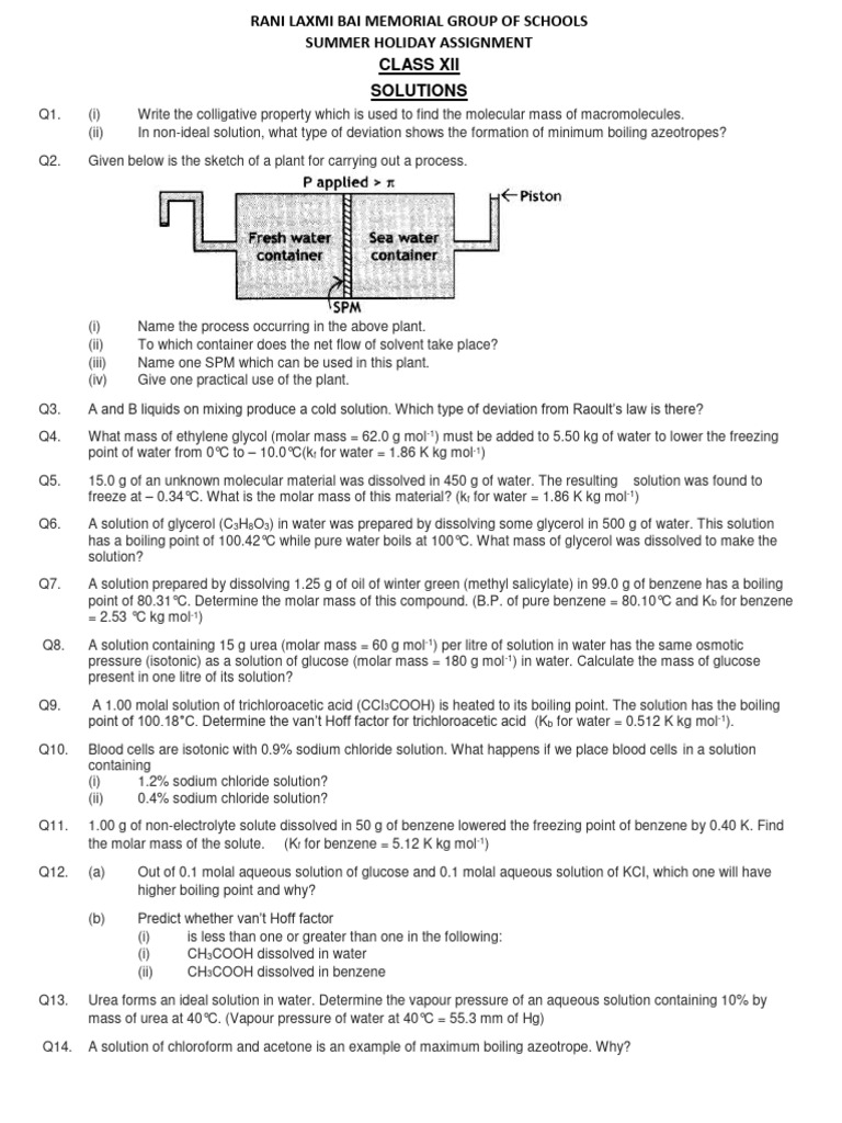 Holiday Homework Chemistry Class Xii | PDF | Reaction Rate | Chemical Reactions