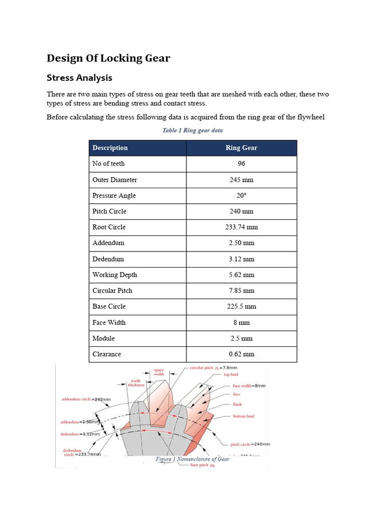 Design of Locking Gear: Stress Analysis | Download Free PDF | Gear | Strength Of Materials