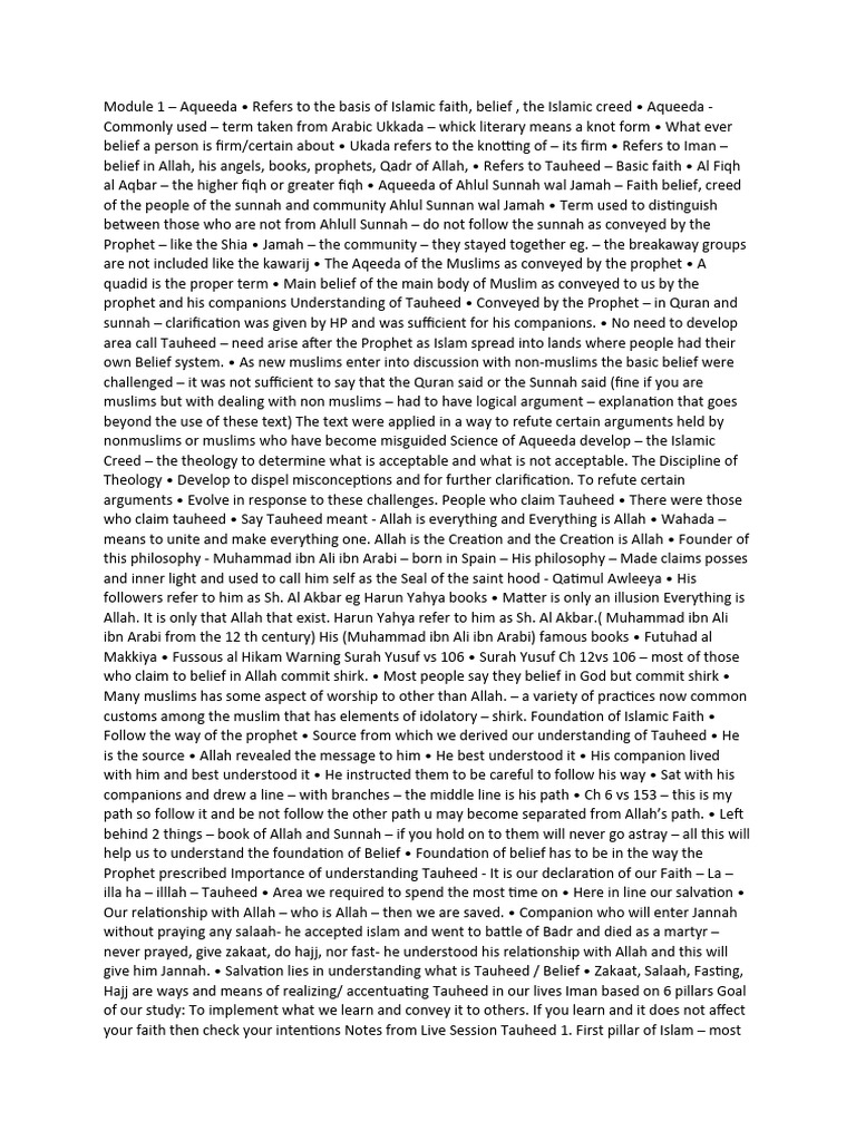 Aqeeda 1 | PDF | Tawhid | God In Islam