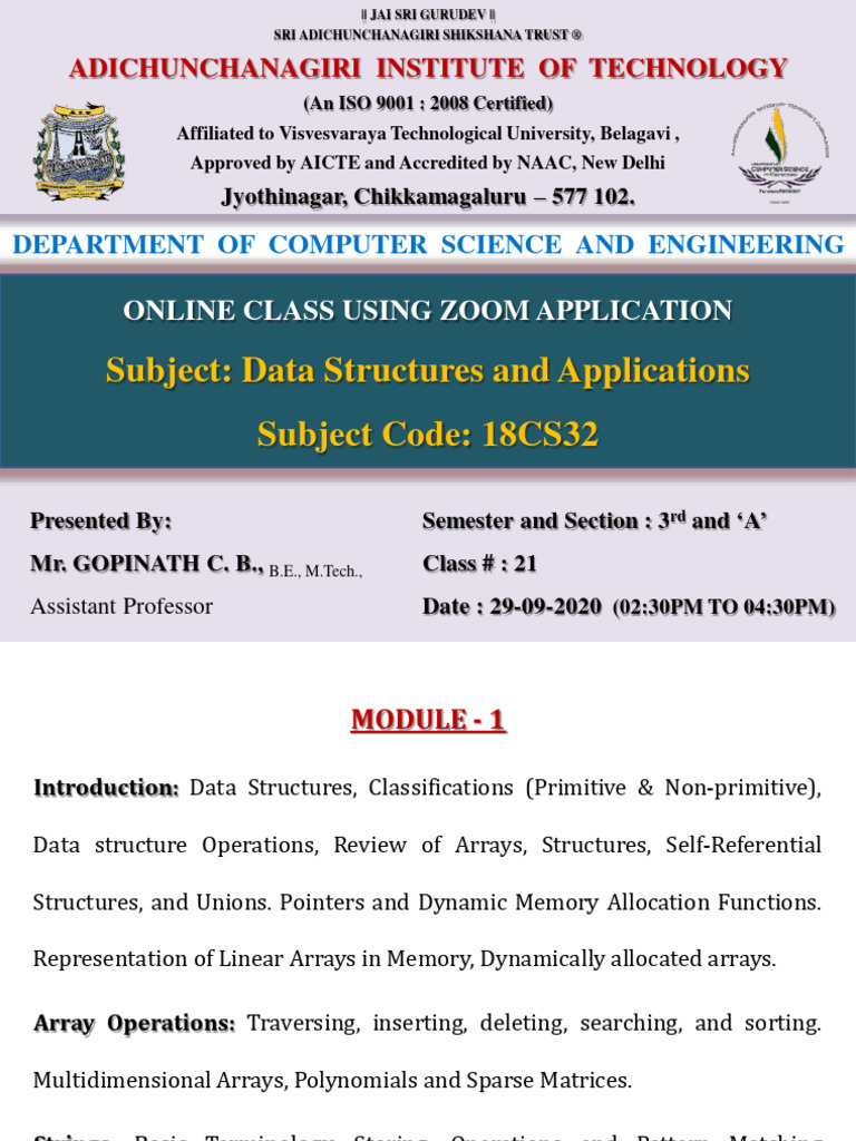 DS 18CS32 Module 1 | PDF | Pointer (Computer Programming) | Computer Data