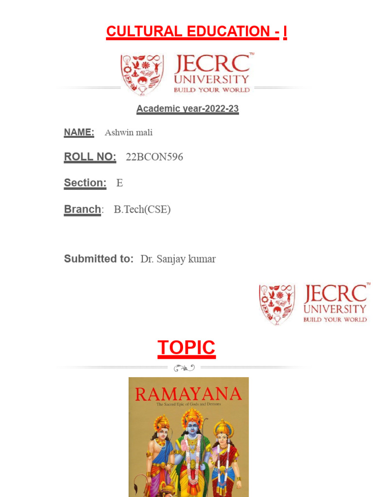 Ashwin Mali E2 PPT On Ramayana | PDF | Sita | Rama