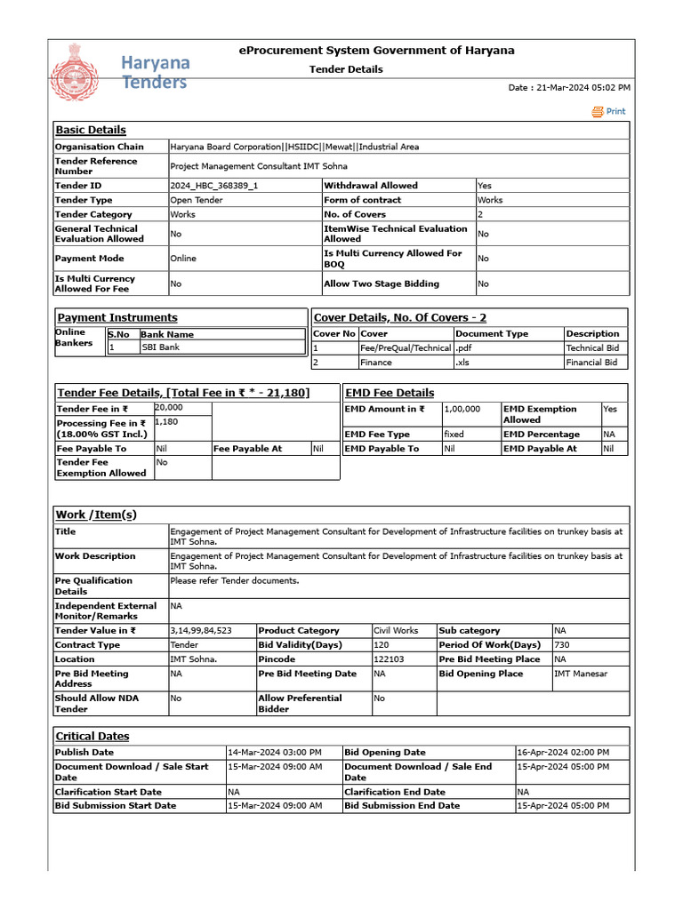 Eprocurement System Government of Haryana | PDF | Legal Tender | Banks