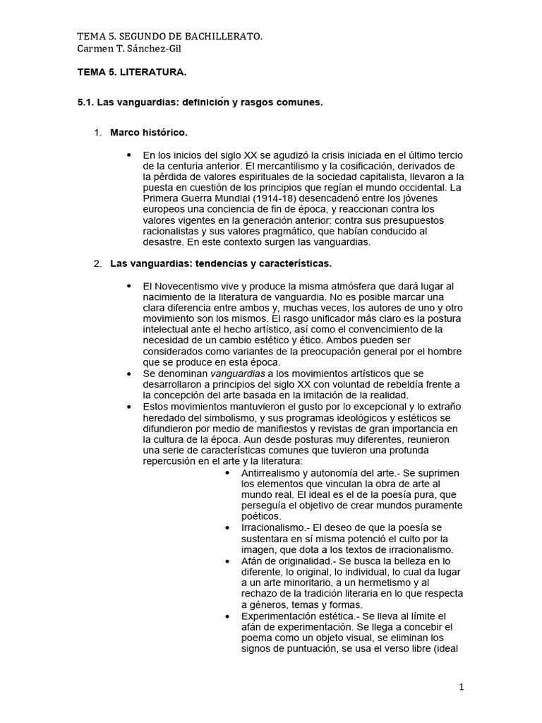 Tema 5. Las Vanguardias. Tendencias y Características. | PDF ...