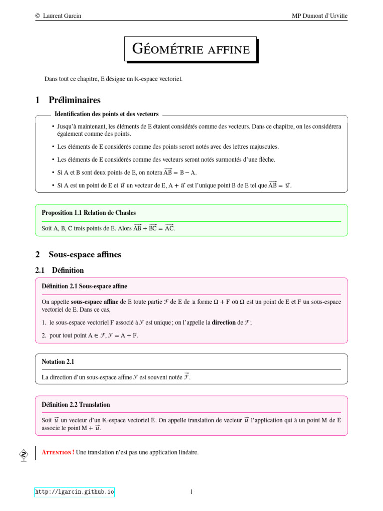 Concepts de géométrie affine | PDF | Espace vectoriel | Sous-espace ...