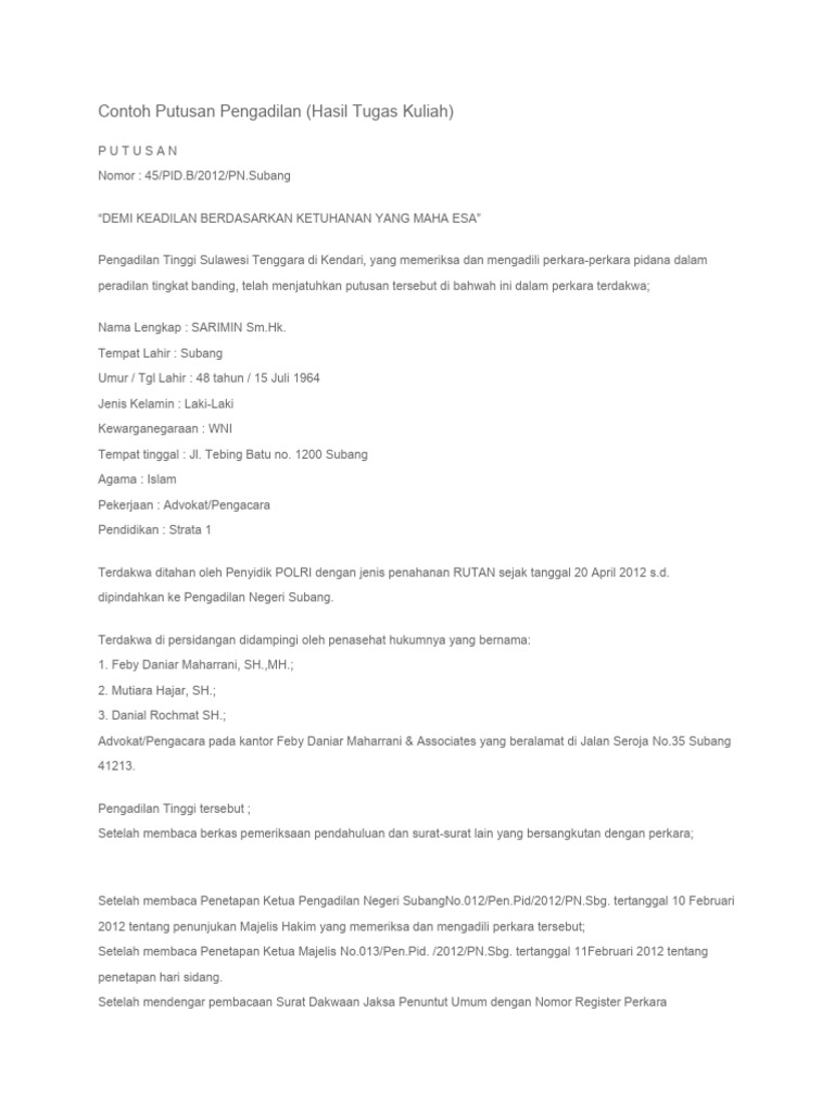 Putusan Kasus Sarimin di Subang | PDF | Ilmu Sosial | Hukum