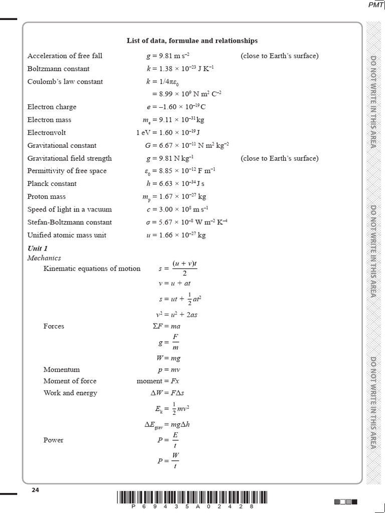 Data Sheet Physics IAL | PDF | Electronvolt | Waves