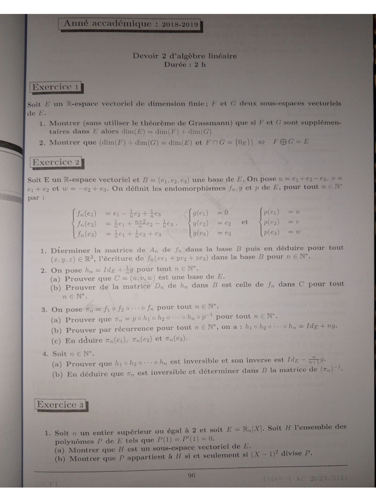 Devoirs Algèbre Linéaire | PDF
