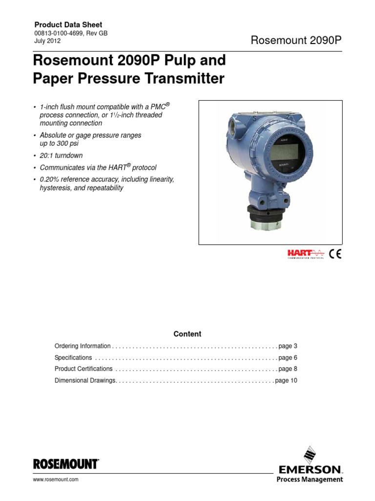 Rosemount 2090P Pulp and Paper Pressure Transmitter | PDF | Power ...