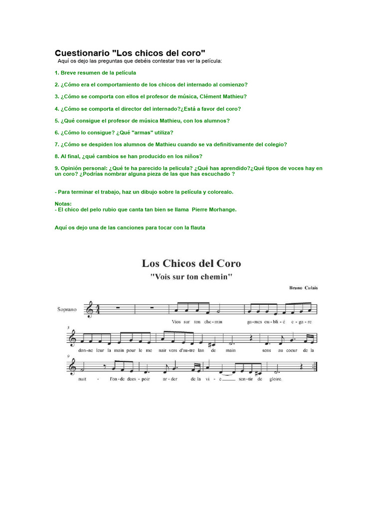 Cuestionario Los Chicos Del Coro | PDF