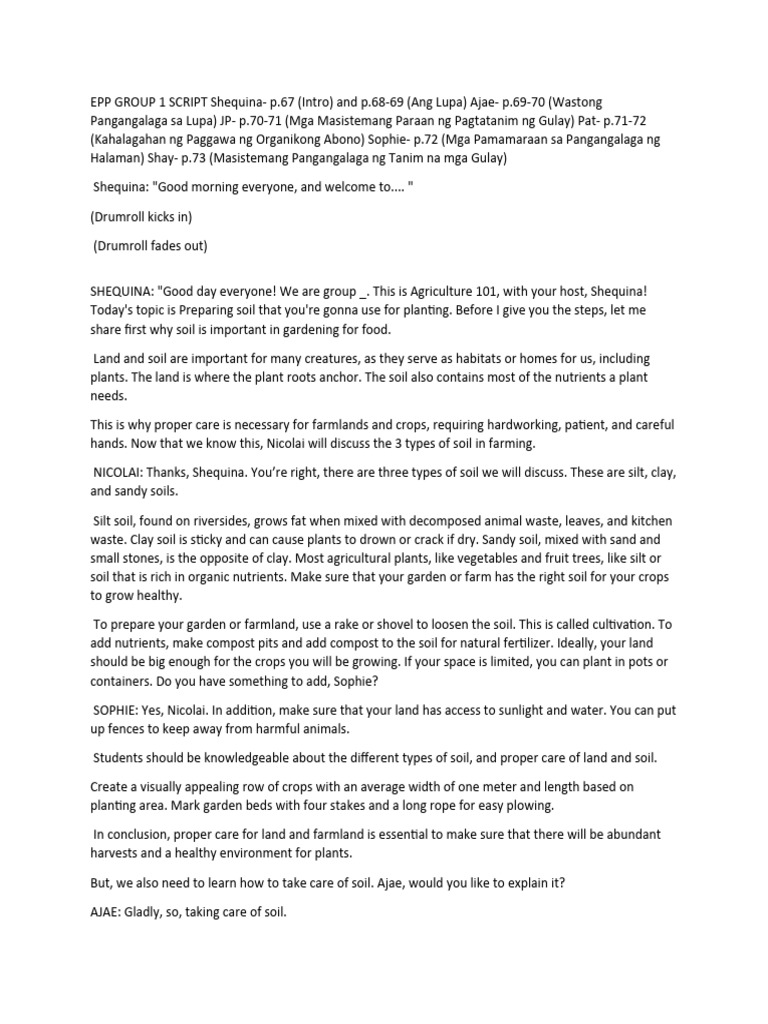 Epp Group 1 Script | PDF | Crop Rotation | Compost