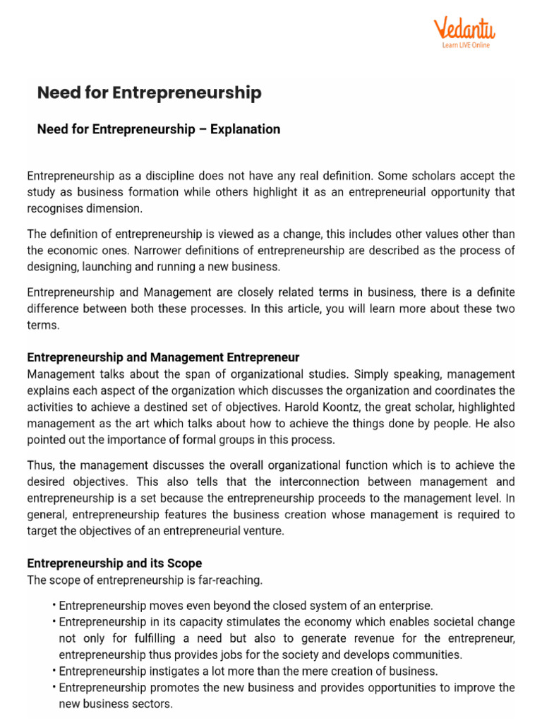 Need For Entrepreneurship | PDF