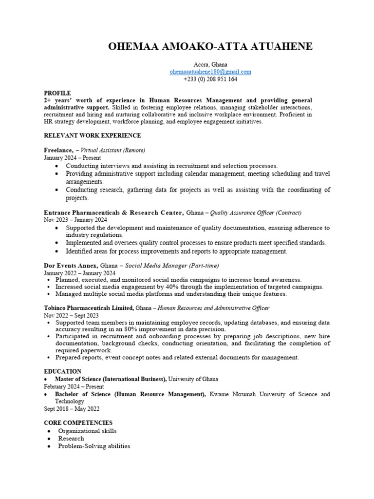 Ohemaa Amoako-Atta Atuahene | PDF | Human Resource Management | Human Resources