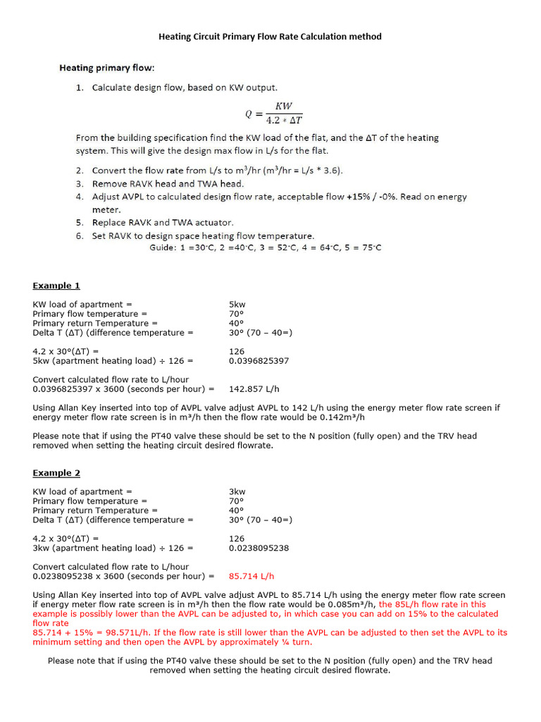 Heating Circuit Primary Flow Rate Calculation Method | PDF