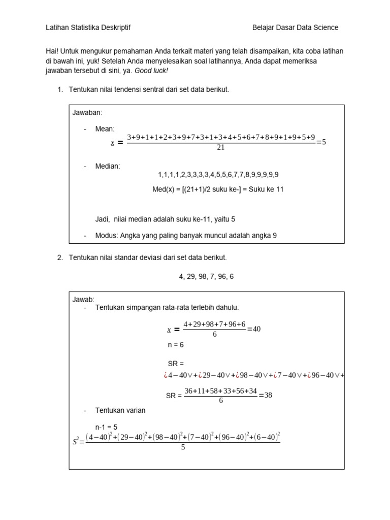Jawaban Latihan Statistika Deskriptif | PDF
