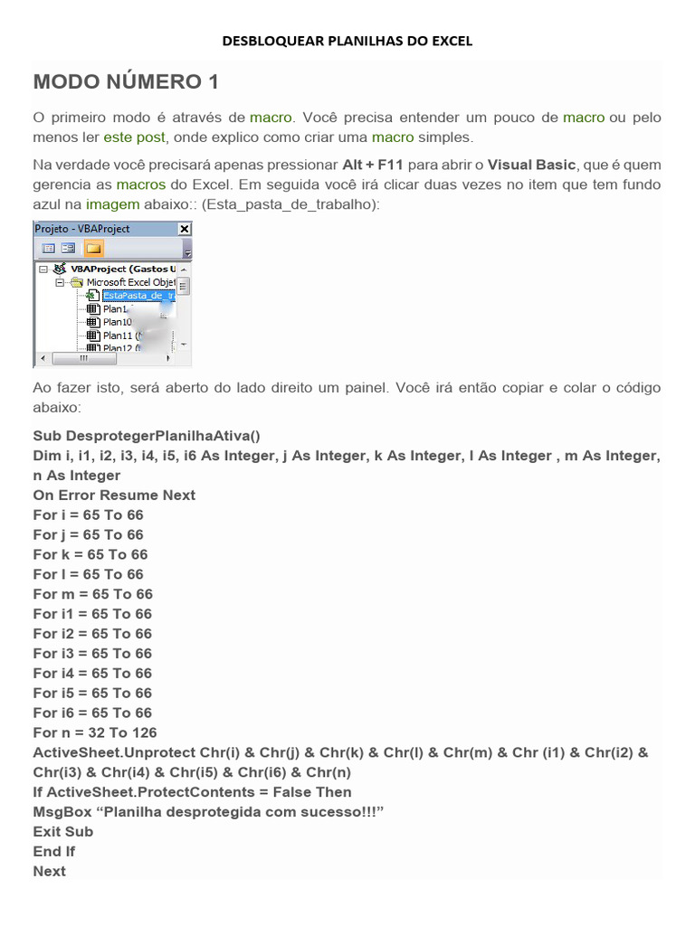 Desbloquear Planilhas Do Excel Pdf Macro Ciência Da Computação Programas 