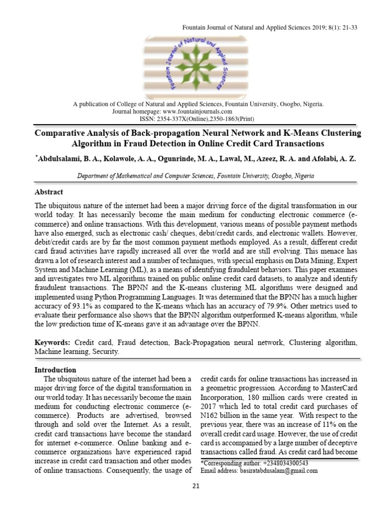 Comparative Analysis of Back-Propagation Neural Network and K-Means ... Comparative Analysis of Back-Propagation Neural Network and K-Means ...