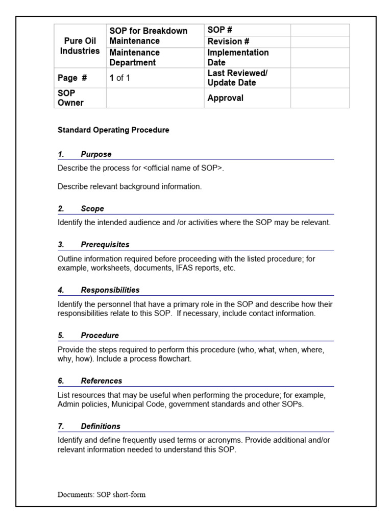 Breakdown Maintenance SOP Guide | PDF