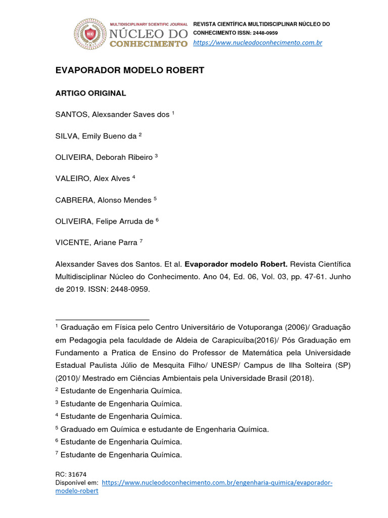 Evaporador Modelo Robert: Projeto e Aplicações | PDF | Caldeira | Calor