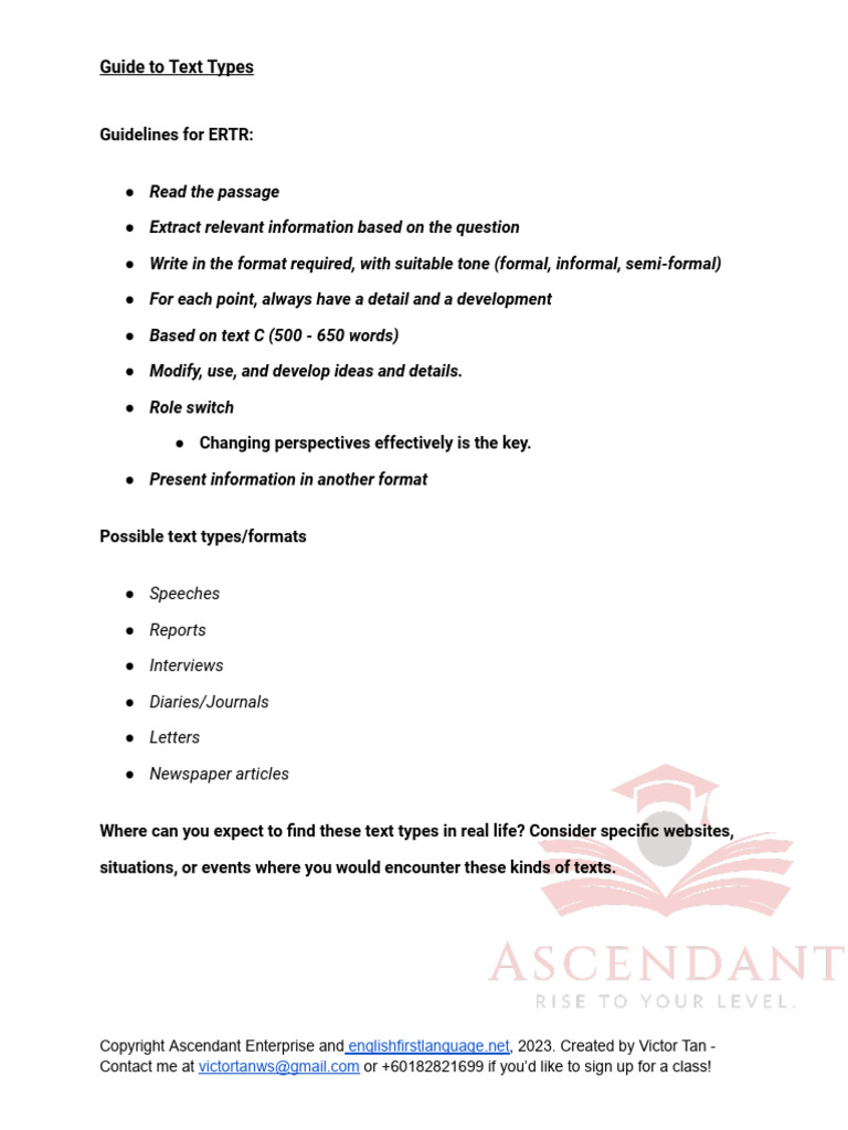 Directed Writing - ERTR Handout - Text Formats and Structures | PDF ...