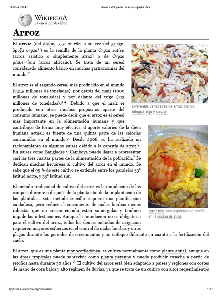 Variedades y Cultivo del Arroz | PDF | Arroz | Cocinando