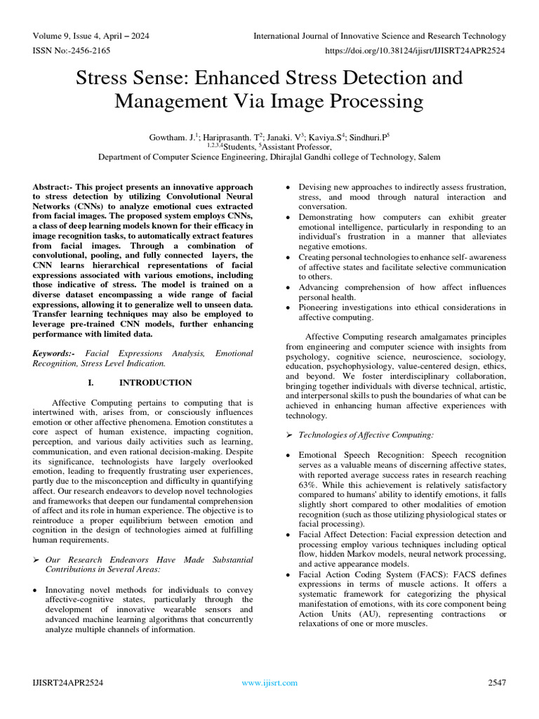 Stress Sense: Enhanced Stress Detection and Management Via Image ...