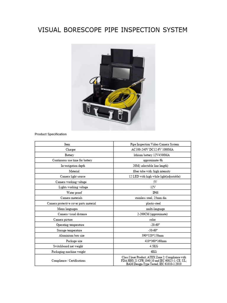PIS70A Pipe Borescope | PDF | Camera | Materials