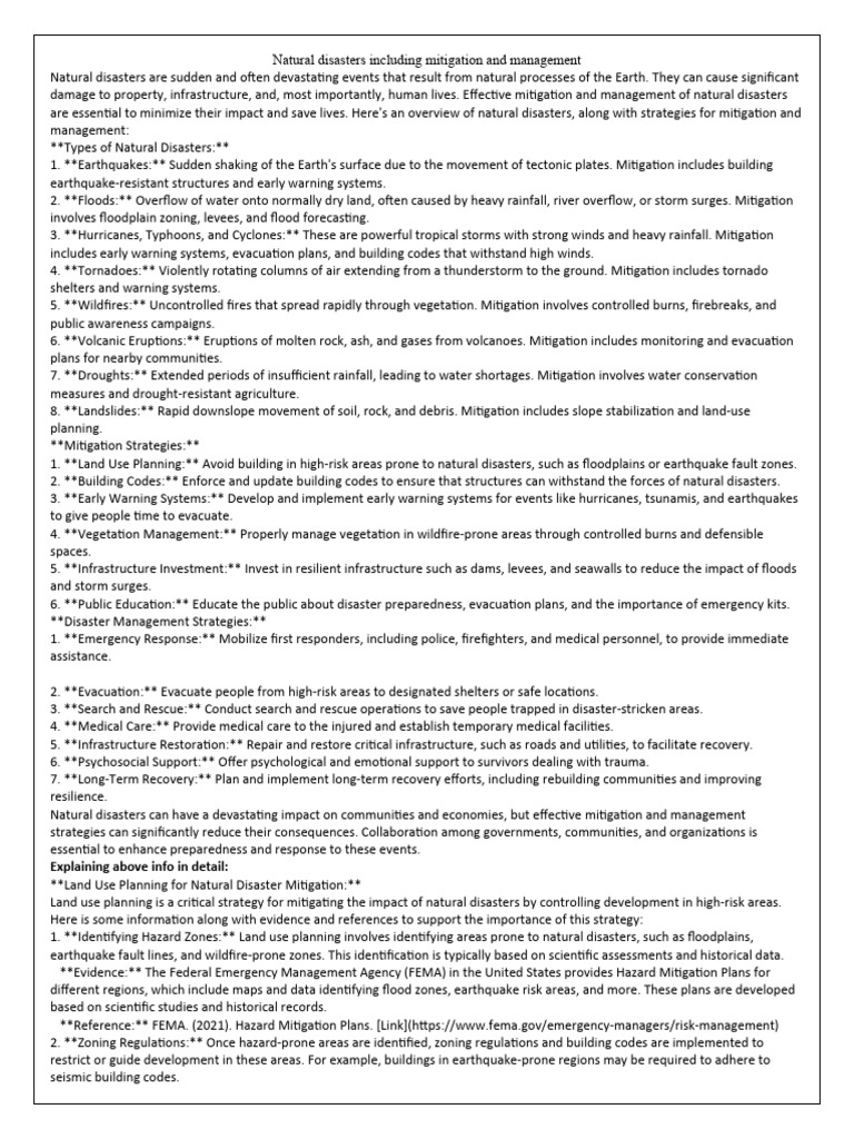 Natural Disasters Including Mitigation and Management | PDF | Emergency ...