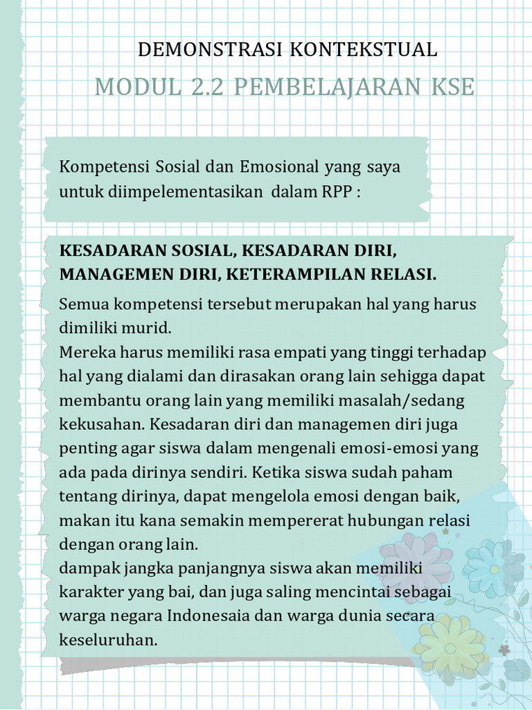 Demonstrasi Kontekstual Modul 2.2 - RPP KSE | PDF