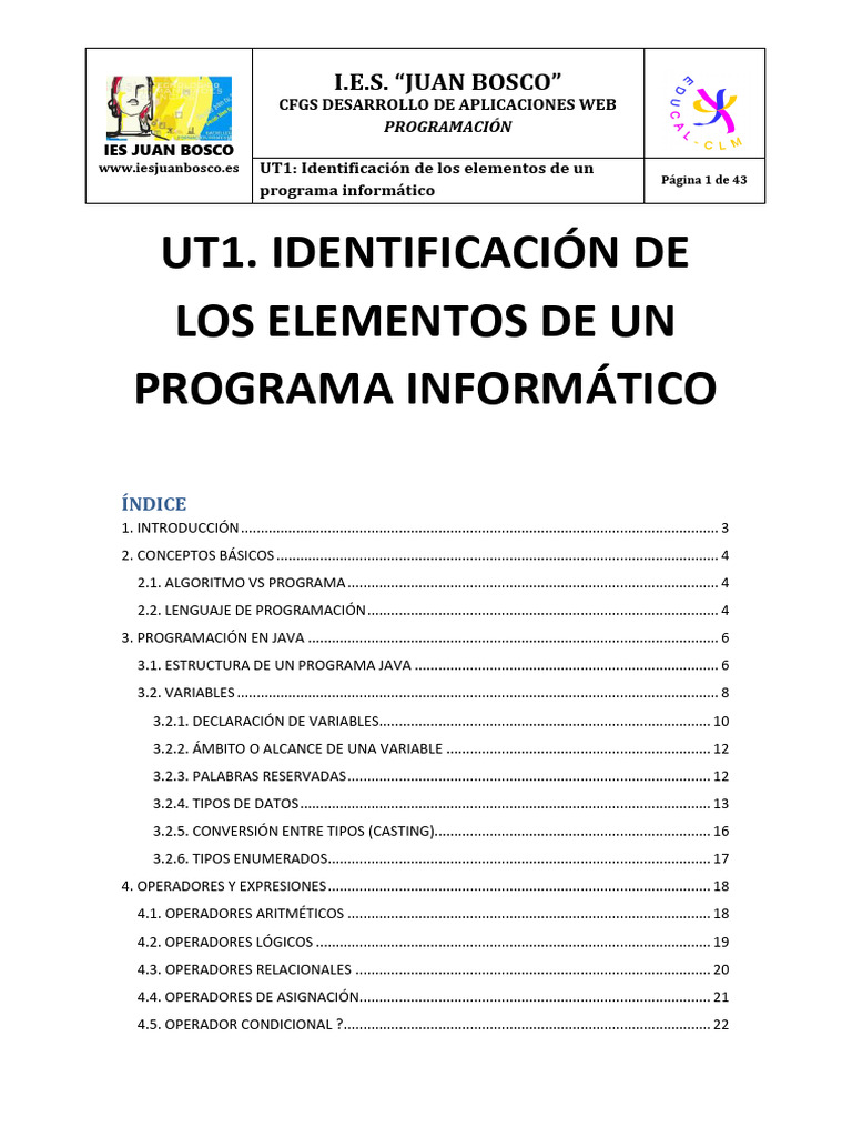 UT01. Identificacion de Los Elementos de Un Programa Informatico | PDF | Java (lenguaje de ...