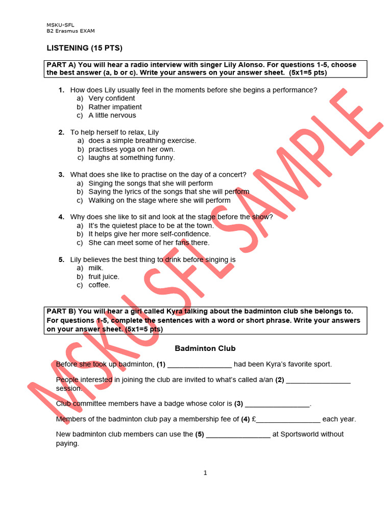 B2 Erasmus Exam | PDF | Schools | Learning