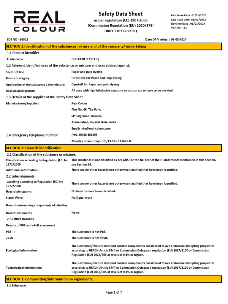 SDS Direct Red 239 Liq | PDF | Waste | Pollution